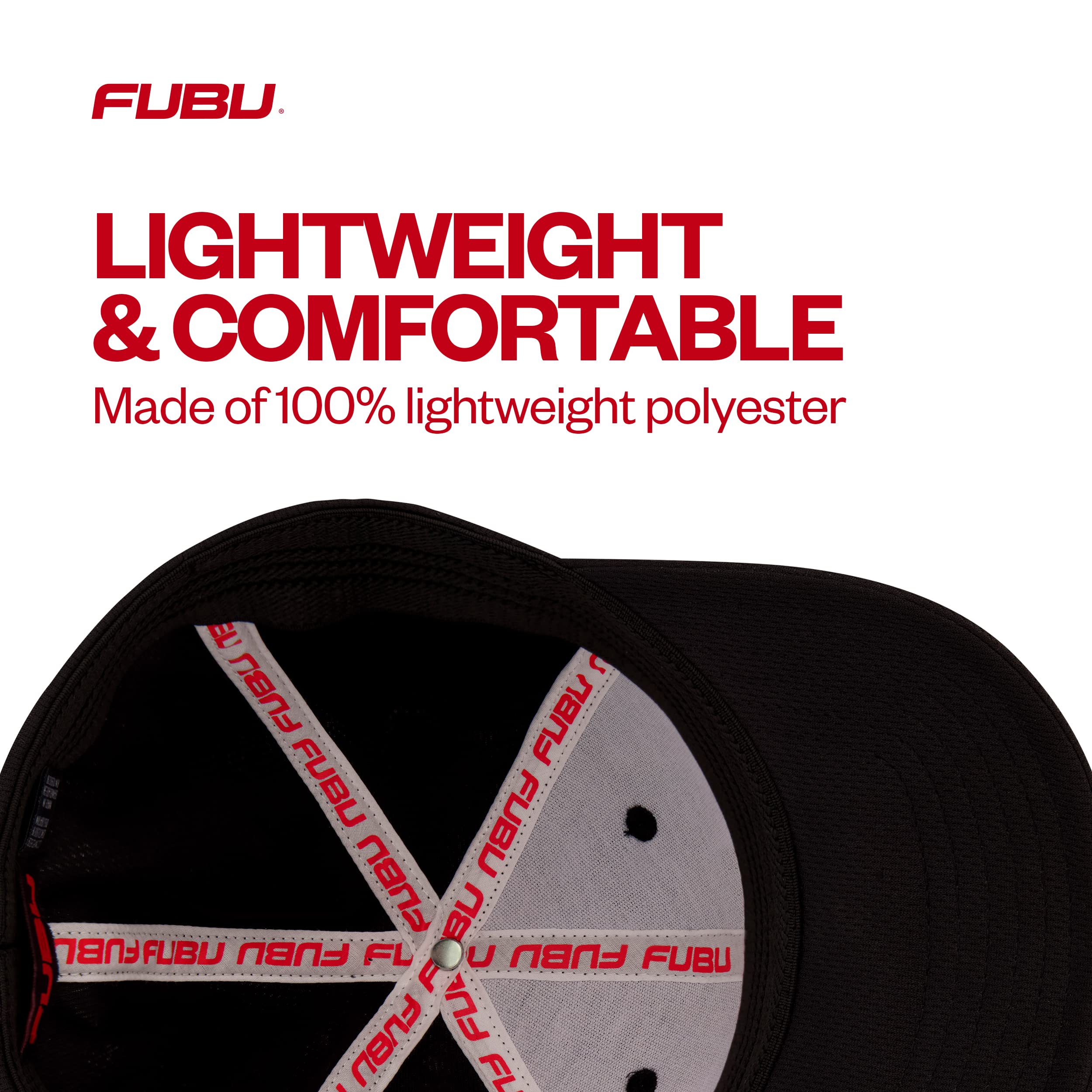 Concept One FUBU Baseball Cap, Active Mesh Adult Flex Fit Hat with Graffiti Style Logo, Curved Brim, Black, One Size