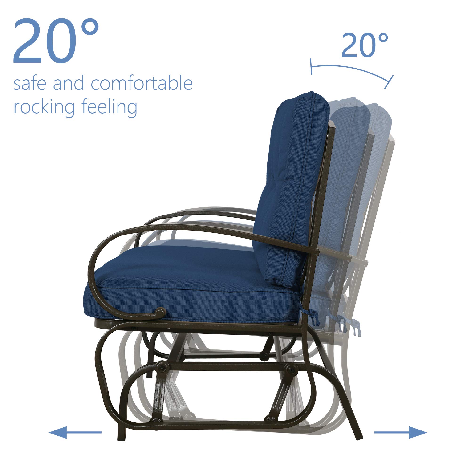 PATIO TREE 2-Seat Outdoor Swing Glider Bench, Rocking Patio Glider Loveseat Chair with Cushions, Navy