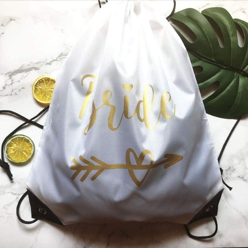 Snogisa 7 Pieces Bride and Bride Tribe Drawstring Bags, Drawstring Bachelorette Party Backpacks,Wedding Drawstring Gift Bag for Bridal,Perfect for Hangover Kit for Bride and Bridesmaids (Black)