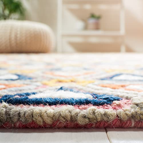 SAFAVIEH Trace Collection Area Rug - 5' x 8', Red & Navy, Handmade Wool, Ideal for High Traffic Areas in Living Room, Bedroom (TRC514Q)