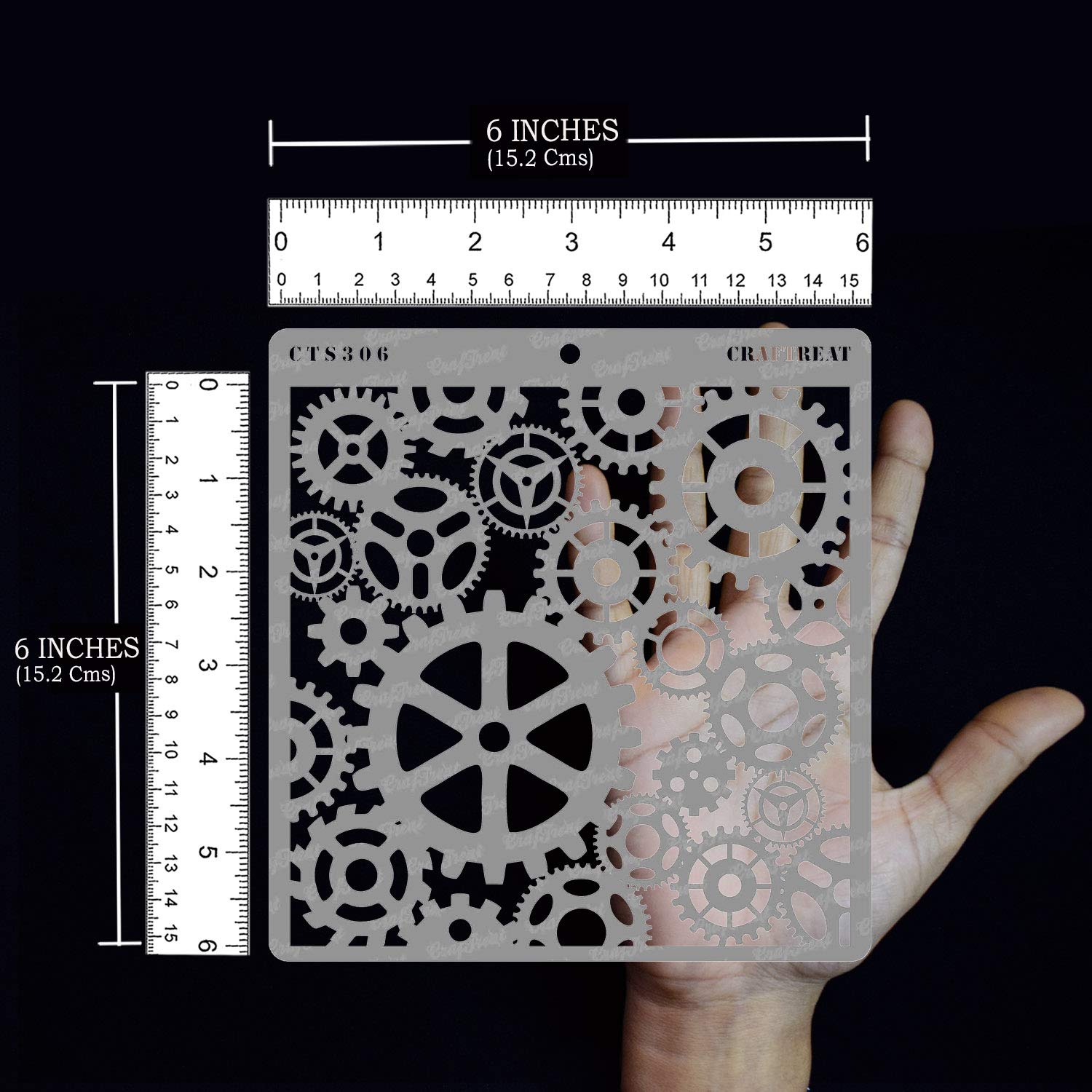 CrafTreat Steampunk Stencils for Painting on Wood, Canvas, Paper, Fabric, Floor, Wall and Tile - Gears Stencil - 6x6 Inches - Reusable DIY Art and Craft Stencils - Clock Gear Stencil