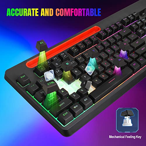 Snpurdiri Wireless Gaming Keyboard and Mouse Combo, True RGB Rechargeable Full Size Anti-ghosting Keyboard with Tablet/Phone Bracket, RGB Mouse,Long Battery Life for Gaming, Office