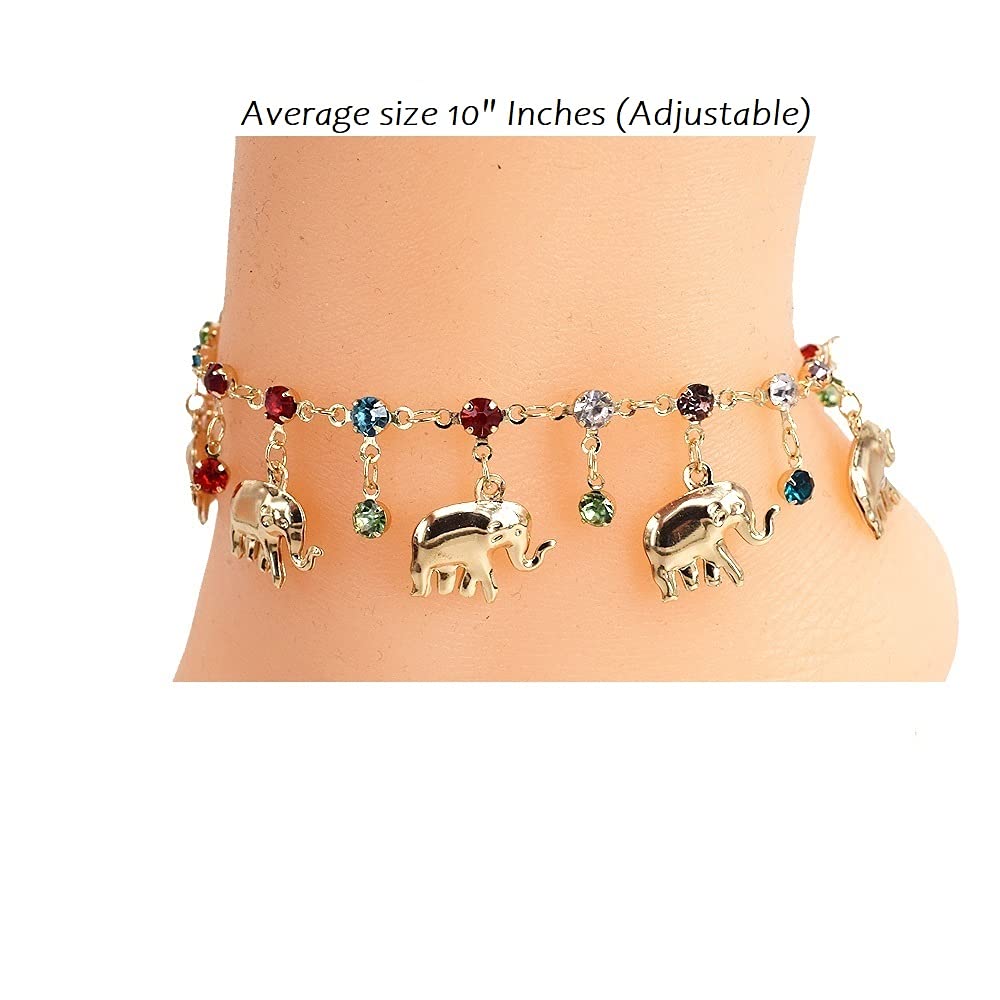 Elephant Charm Anklet 18kt Pure gold filled with small Adjustable Hooks (Ankle Bracelet) Average size 10inch Adjustable