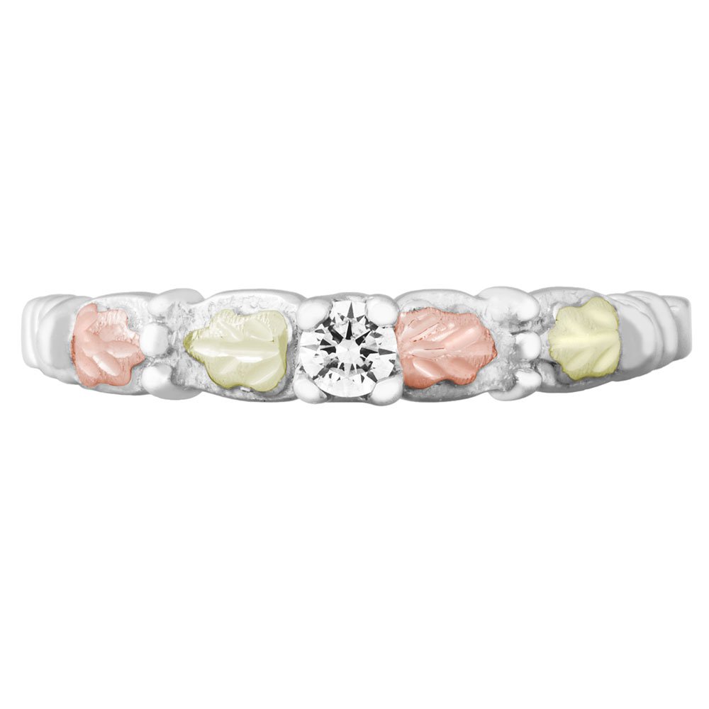 CZ Wedding and Engagement Ring Set, Sterling Silver, 12k Green and Rose Gold Black Hills Gold Motif, Size 9