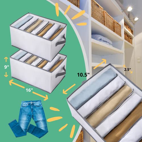 UrbanEco (2pcs Wardrobe clothes organizers for drawers with 2 Handles - 6 Grids Pants organizer for large Jeans, leggings, tshirts, Yoga pants, Sweater-White