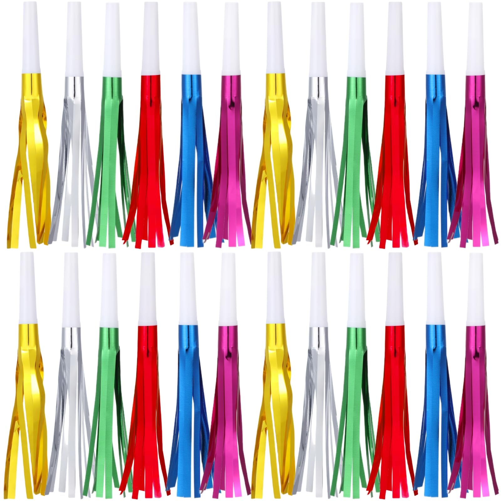 LCPQMZGH 24 Pcs Gold Noise Makers Glitter Metallic Fringed Noise Makers Horns for Baby Shower, Kids Birthday, New Year Party Favor - Multicolor