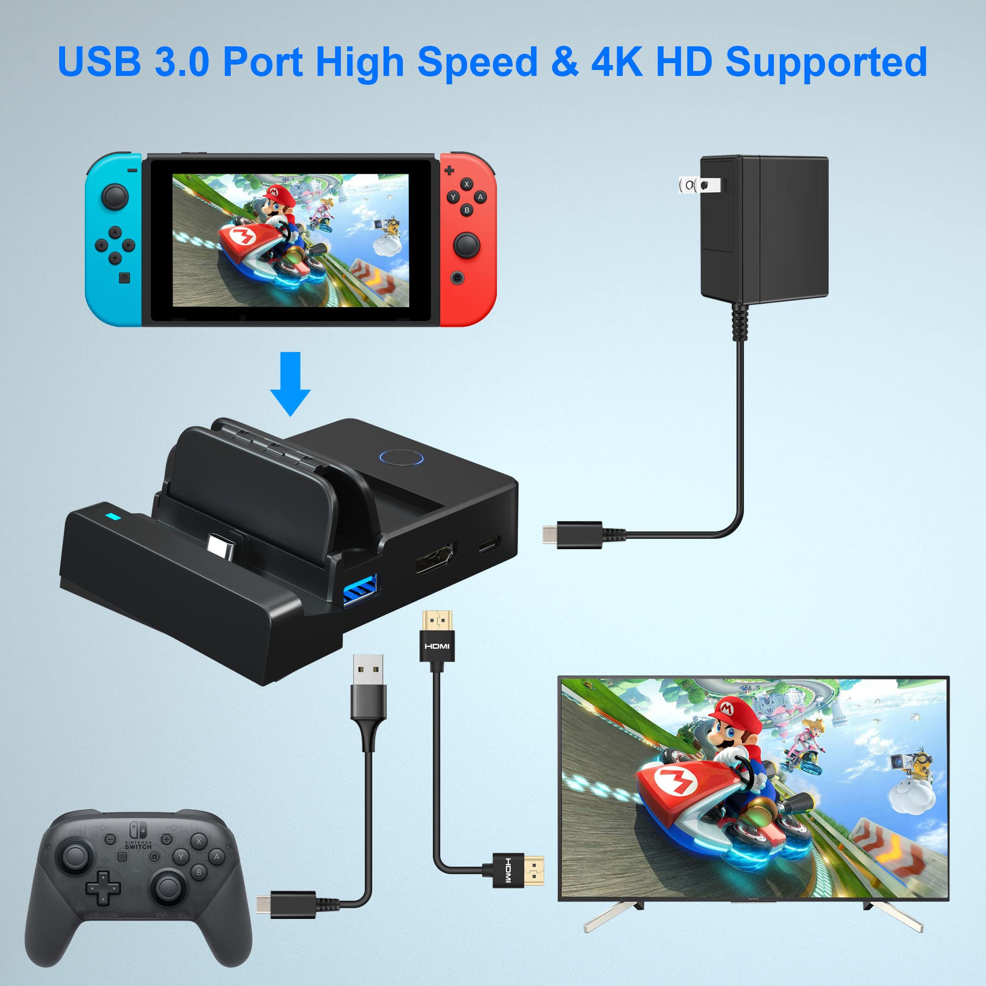 Feirsh Docking Station for Nintendo Switch, Foldable Switch Dock Nintendo Switch TV Dock with 4K HDMI Output, Replacement for Official Nintendo Switch Dock