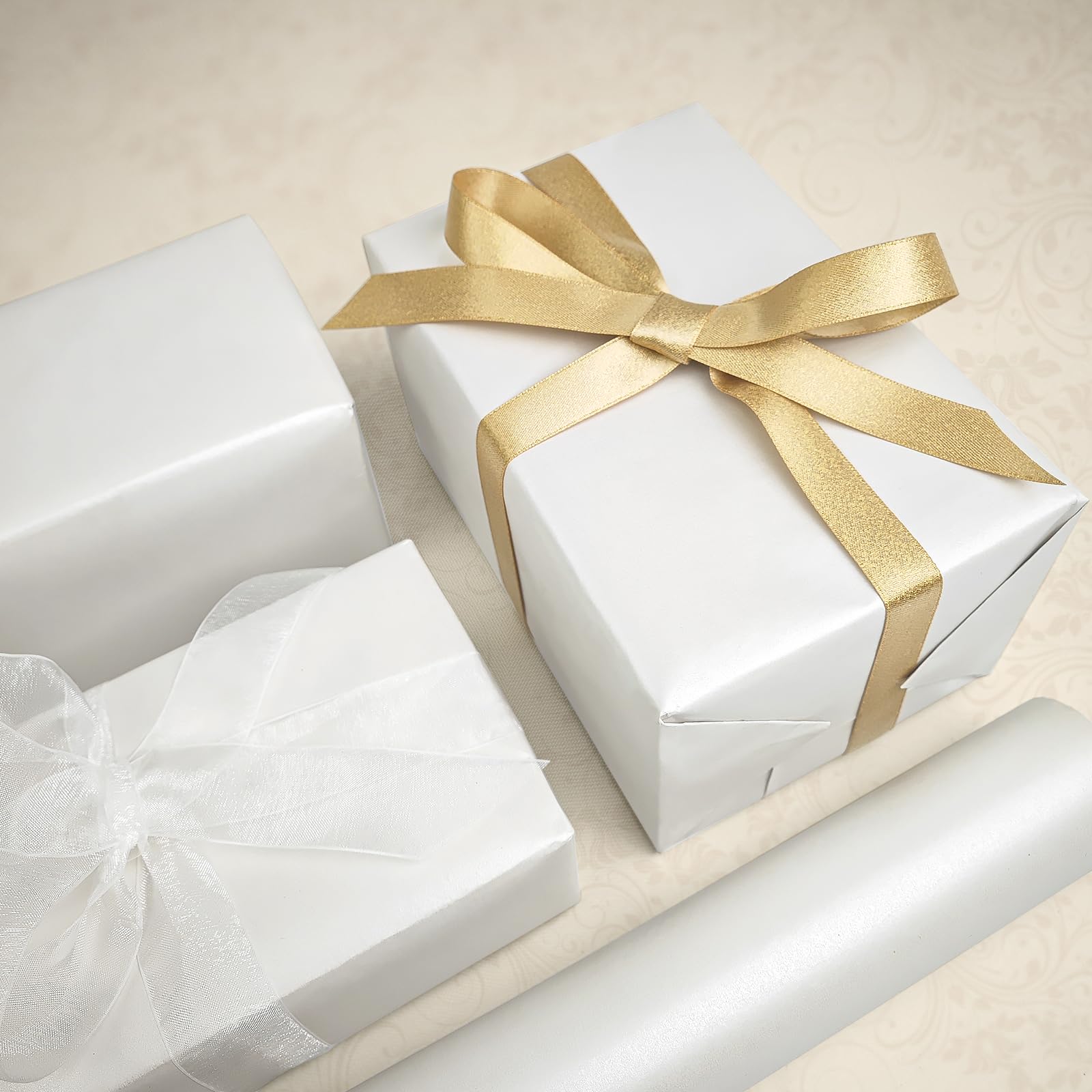 LDGOOAEL Mini Short Wrapping Paper Roll (17 inches X 32.8 feet) - Solid Color Pearly White for Birthday, Wedding, Baby Shower