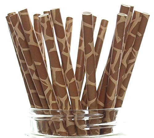 Giraffe Print Straws (25 Pack) - Giraffe Pattern Paper Straws, Giraffe Party Supplies, Giraffe Spot Drinking Straws