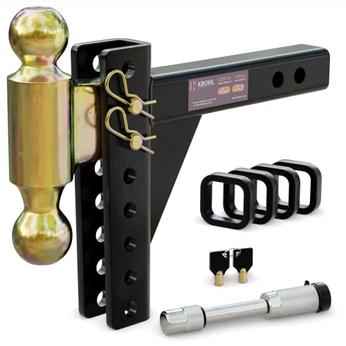 KROHL Adjustable Trailer Hitch with 2" & 2-5/16" Balls, 12,000 lbs Capacity, 7.5" Rise & Drop, Lock & Keys Included, Zinc Plated for Durability - Perfect for Trucks & SUVs with 2" Receiver