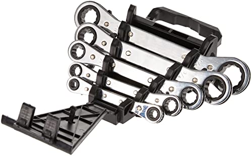 Performance Tool W709 SAE Reversible Ratcheting Wrench Set with 12 Point Box Ends, 5 Piece, 1/4-Inch to 11/16-Inch Sizes and Reusable Storage Rack
