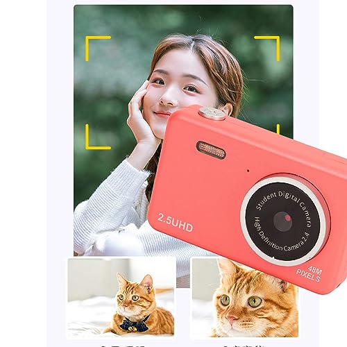 Compact Cute Dual Lens Digital Camera 2.5K HD Selfie Camera with 8 Times Zoom, Automatic Light Sensitivity, Perfect for Students (Pink)