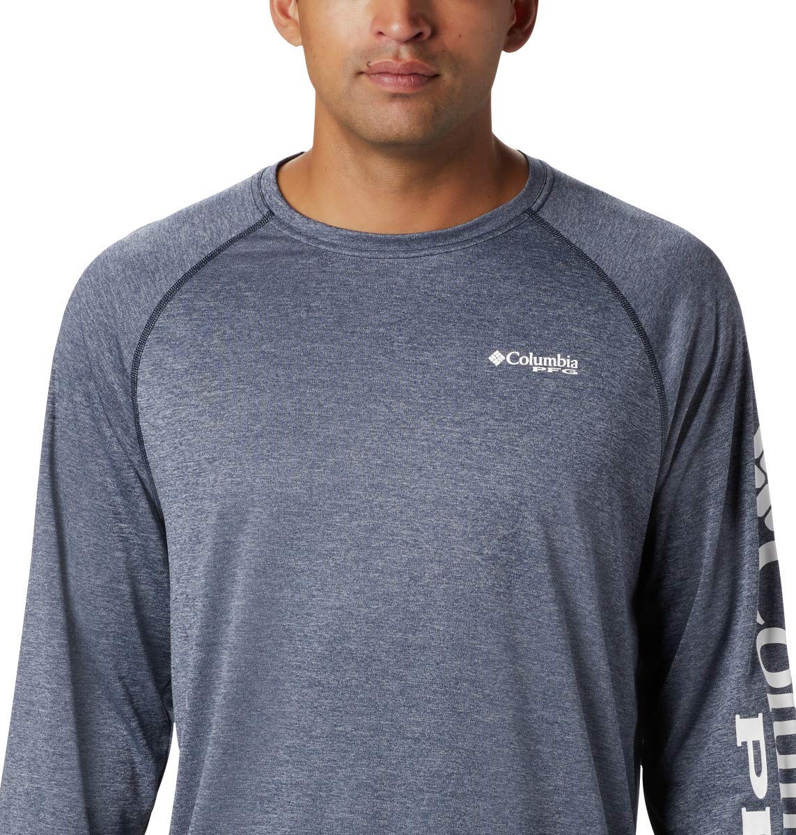 Columbia Men's PFG Terminal Tackle⢠Heather Long Sleeve Shirt,Collegiate Navy Heather/White Logo,X-Large