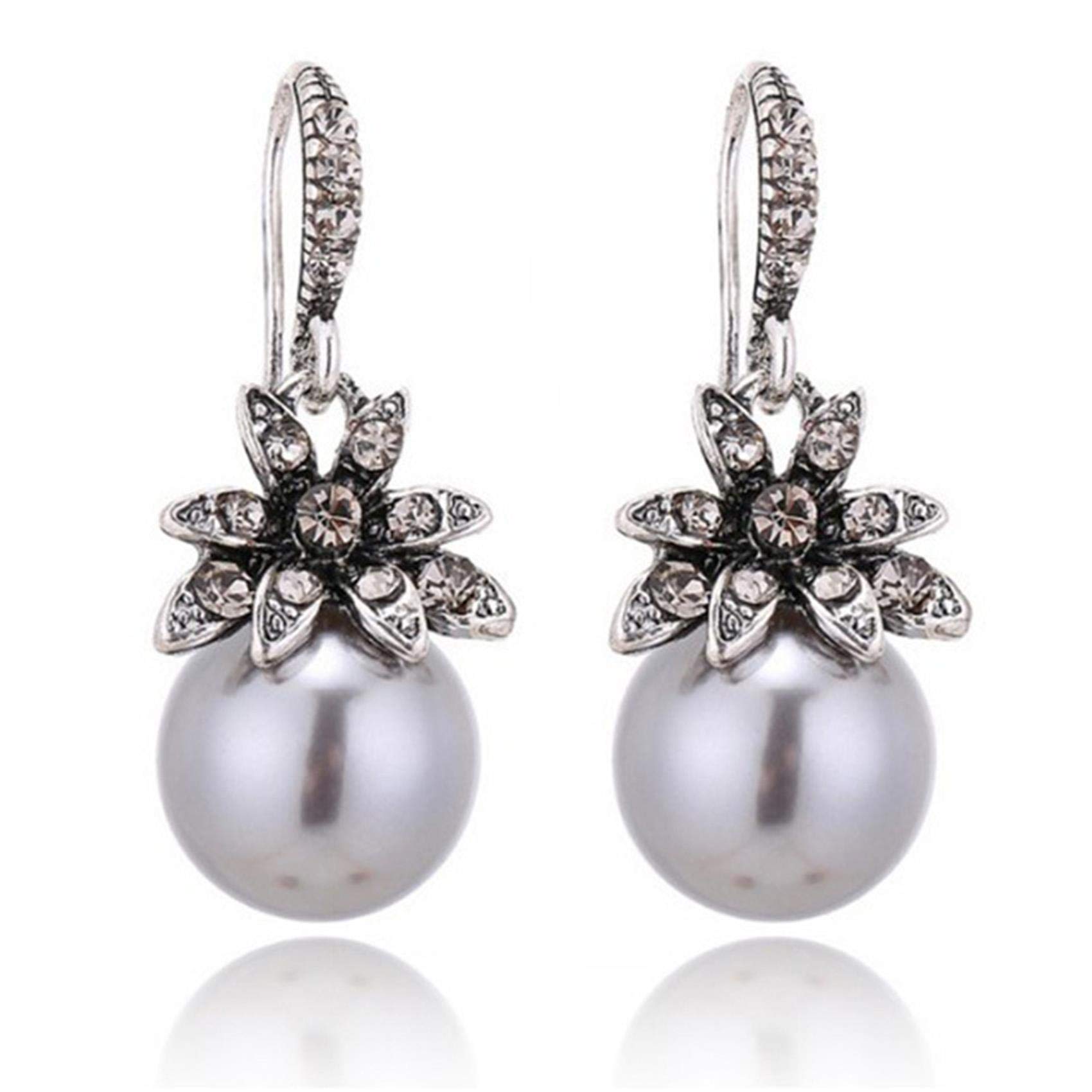 GloryMM Diamonds Pearl Dangle Drop Earrings Vintage Sunflower Earrings Pearl Hook Earrings Jewelry for Women,Grey Gray As the description