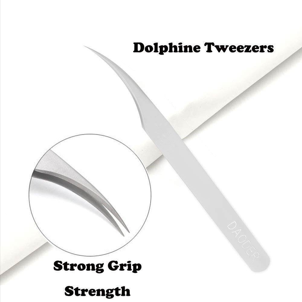 DAODER 5pcs Lash Eyelash Extension Tweezers Straight & Curved Bent Point Tip Precision Tweezers Set Tool for Lash Extension Application and Crafts with PU Storage Case