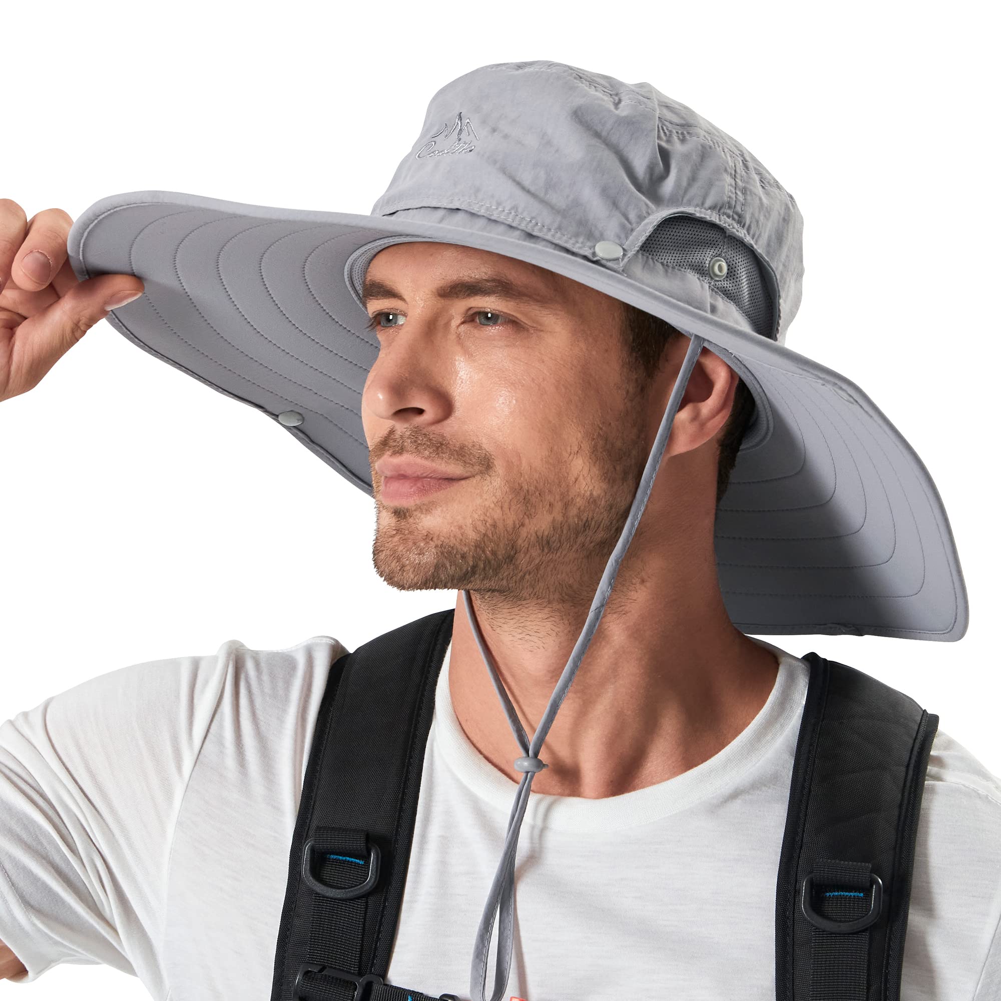 Cooltto Wide Brim Sun Hats with Waterproof Breathable for Fishing, Hiking, Camping,for Men Women Kids Light Gray
