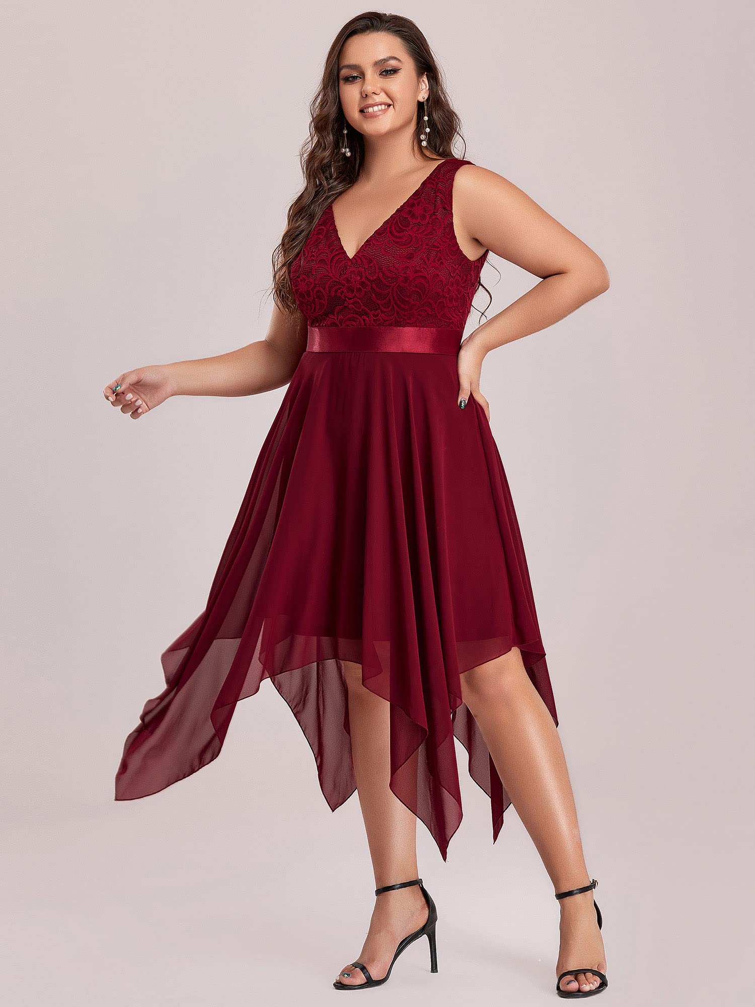 Ever-Pretty Plus Women's Plus Size Deep V Neck Asymmetric Evening Party Dress Burgundy US26