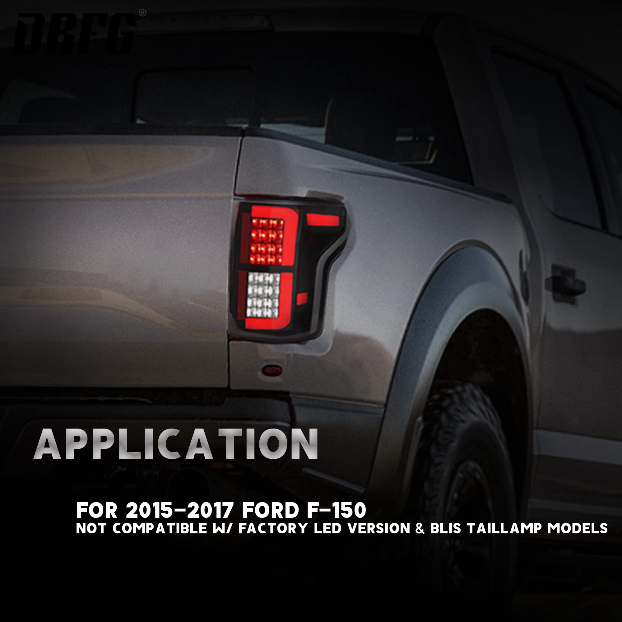 DRFG Replacement for F150 Tail Light 2015-2017 LED Tail Light Lamp for Ford Smoke lens Taillight Assembly Passenger and Driver Side