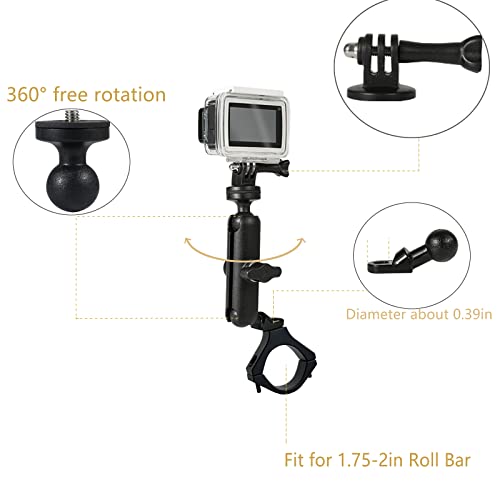 UTV/ATV RZR Action camera mount holder 360° Rotaion Camera Mount gopro accessories fit 1.75"-2" Roll Bar and Bars Compatible with All GoPro Models,Such as GoPro Hero 9,8,7,6,5,4,Session,GoPro Max etc