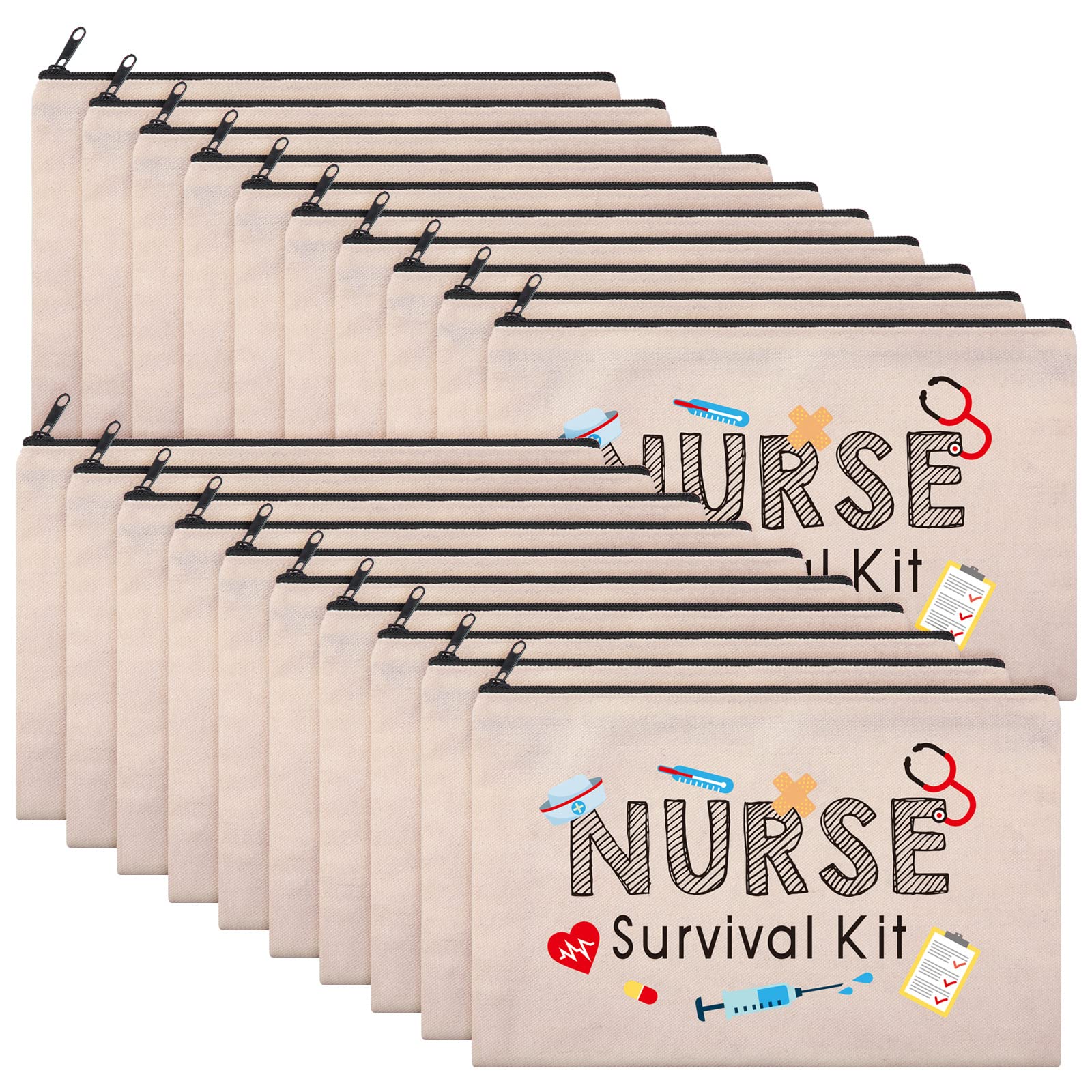 Saintrygo 20 Pieces Nurse Cosmetic Bag Nurse Survival Kit Makeup Bags Canvas Multi Purpose Zipper Pouch Nurse Practitioner Gifts for Women Nurses School Nurse Practitioner Supplies