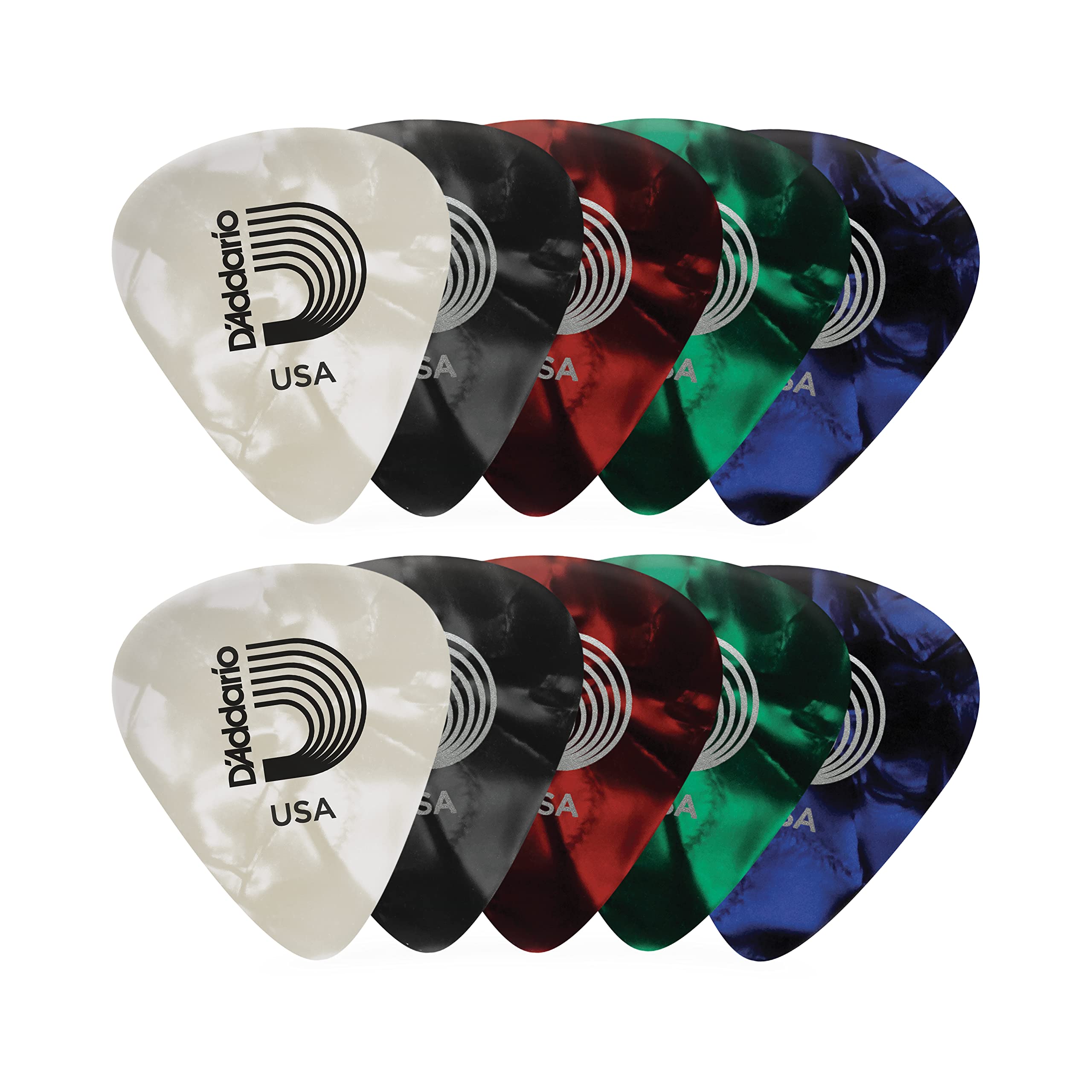 D'Addario Celluloid Guitar Picks - Guitar Accessories - Guitar Picks for Acoustic Guitar, Electric Guitar, Bass Guitar - Natural Feel, Warm Tone - Assorted, Medium 0.70mm, 10 Count (Pack of 1)