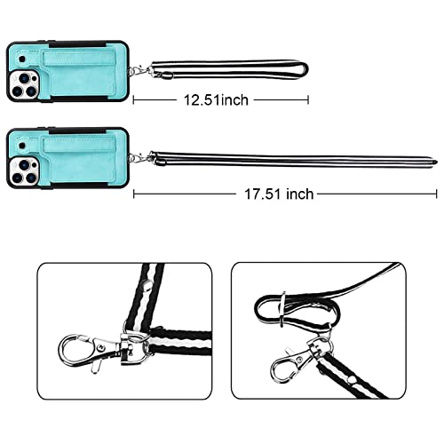 TOOVREN iPhone 13 Pro Max Case Wallet, Compatible with iPhone 13 Pro Max Case with Card Holder Kickstand Adjustable Detachable Necklace, iPhone Lanyard for iPhone 13 Pro Max 6.7 inch 2021 Green