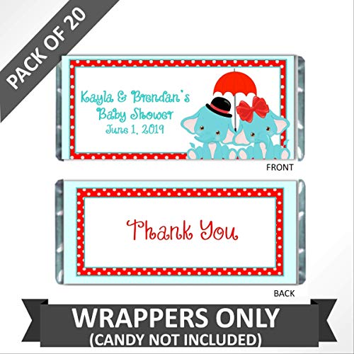 Personalized Elephant Candy Wrappers for Chocolate, Baby Shower Favors, Pack of 20 Custom Hershey Bar Labels