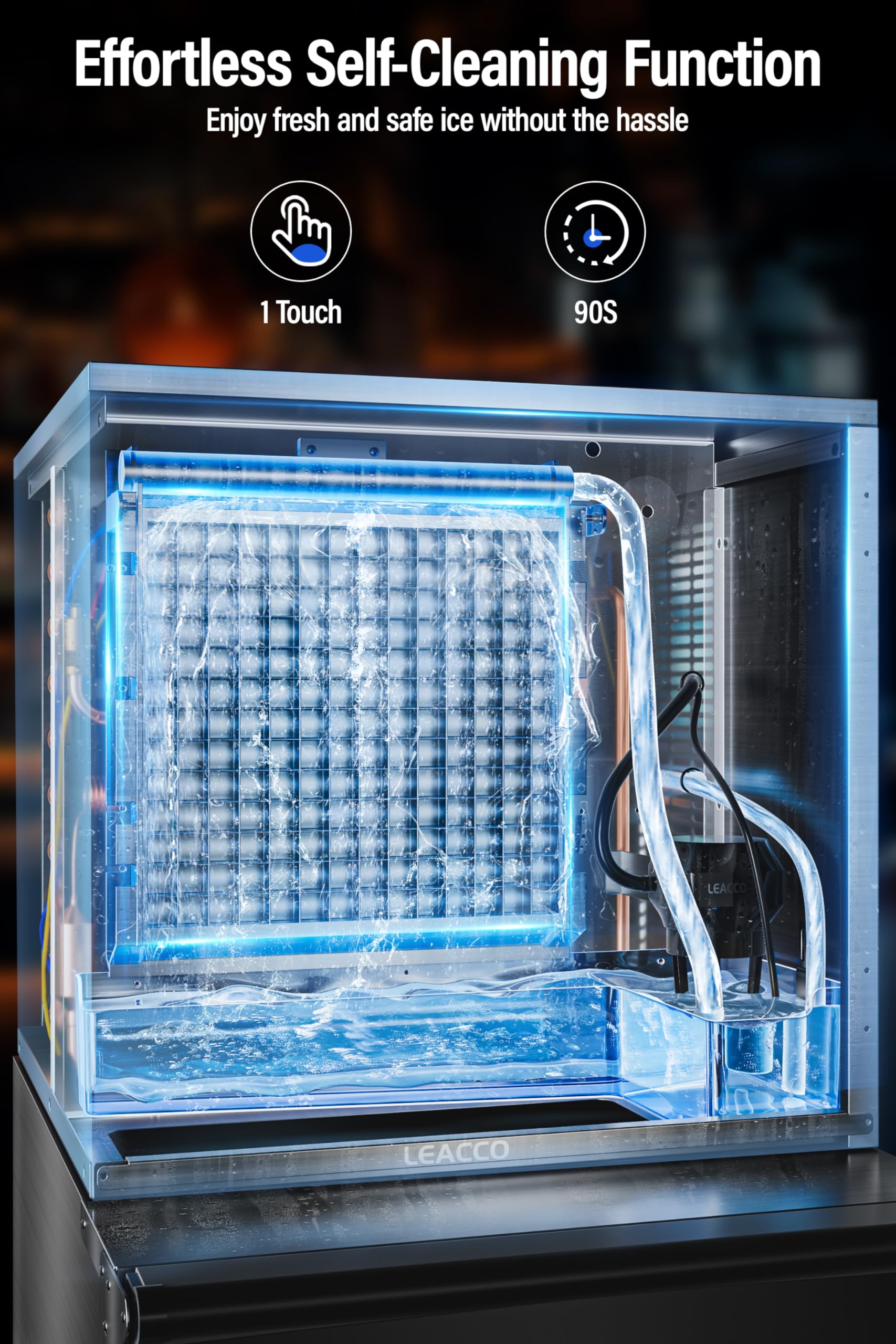Leacco Commercial Ice Maker Machine 550LBS/24H with 350LBS Stainless Steel Storage Bin, Air Cooled Modular Ice Cube Machine, 1200W