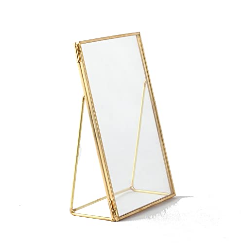 NCYP Glass Table Signs for Wedding - Small 5x7 Inches Place Card Holder - Gold Glass Photo Frame - Rectangle Display Brass Frame for Pressed Dried Flowers, Centerpiece (Glass Frame Only)