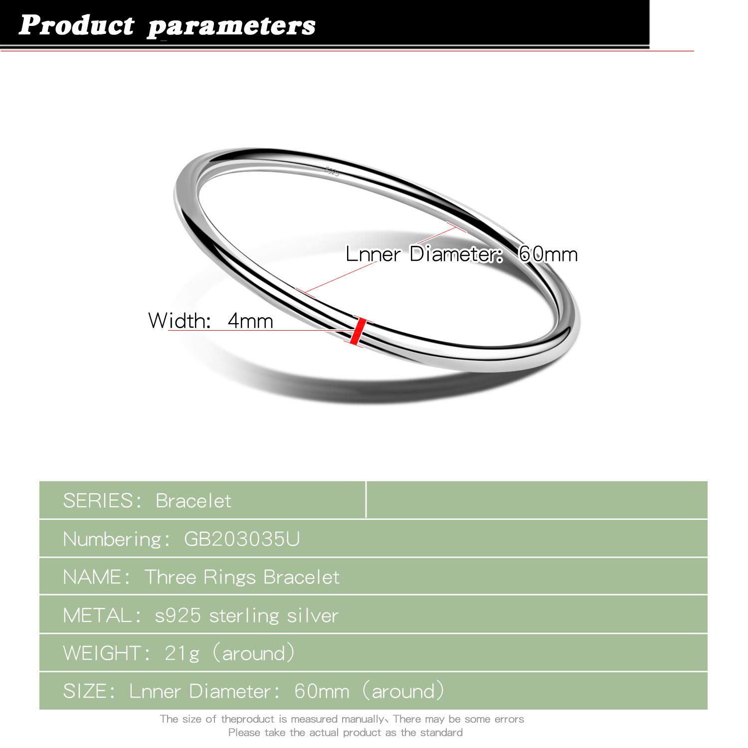 Dankadi Fashion Smooth Moments Charm 925 Sterling Silver Bracelet Minimalist DIY Women 4MM Bangle Diameter 60-65 MM Jewelry Gift (1 piece, Diameter 65 MM)