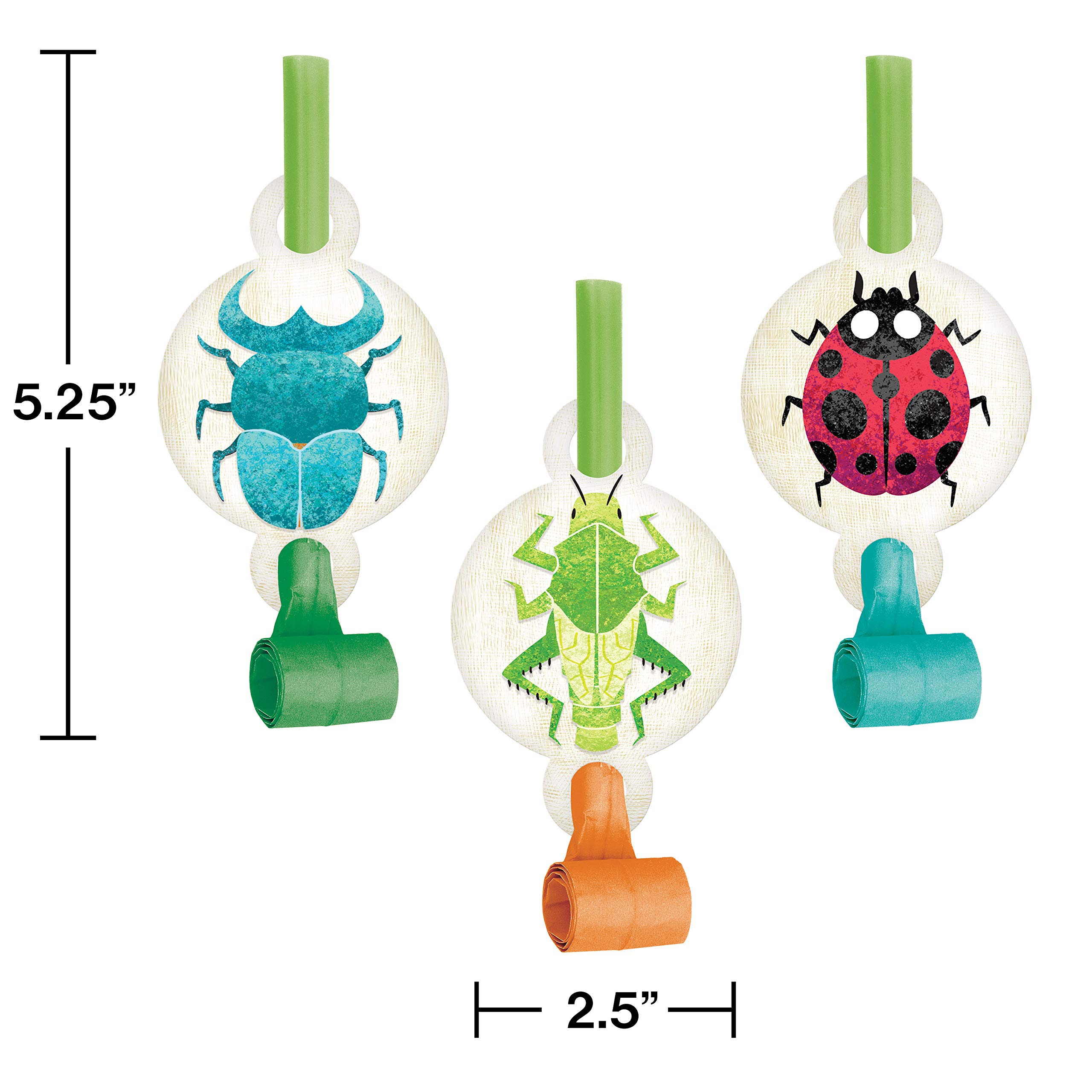 Creative Converting Birthday Bugs Party Blowers, 8 ct, Multicolor, 5.25" x 2.55"