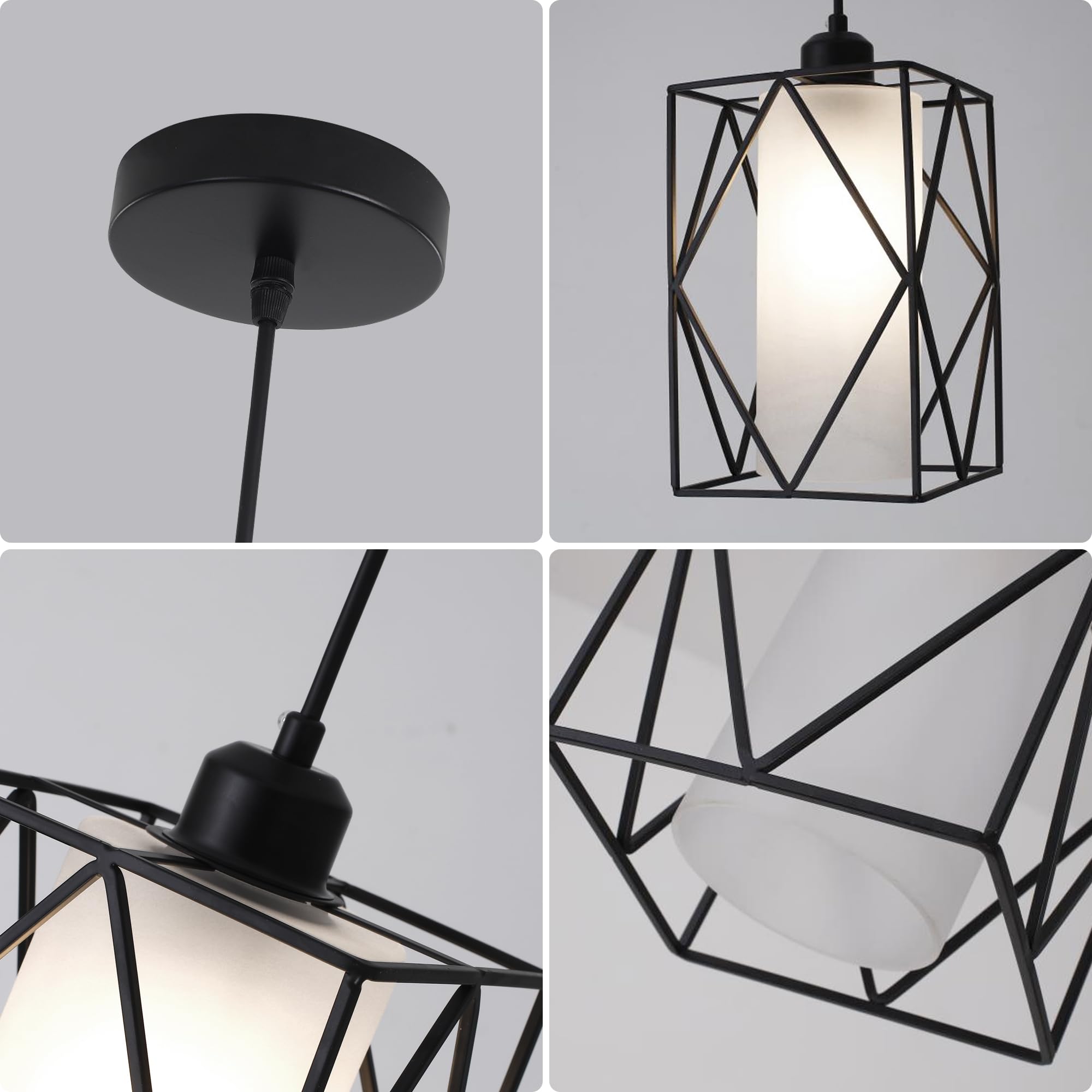Corlaceling Modern Pendant Light Fixtures, Cage Frosted Glass Pendant Lights Kitchen Island, Pendant Lighting, 1 Pack, White Glass,1Pack