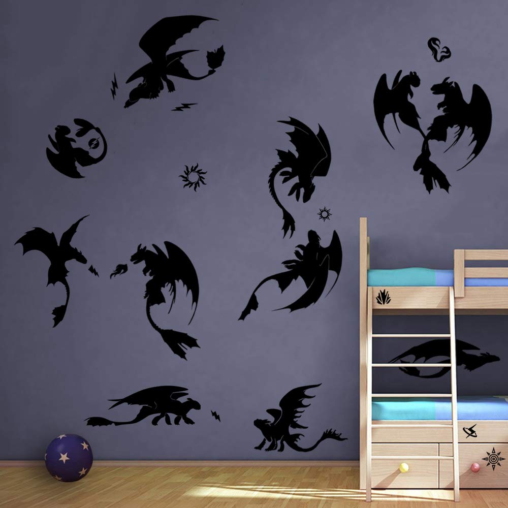 decalmile Black Dragon Wall Stickers Halloween Wall Decals Boys Room Baby Nursery Wall Decor