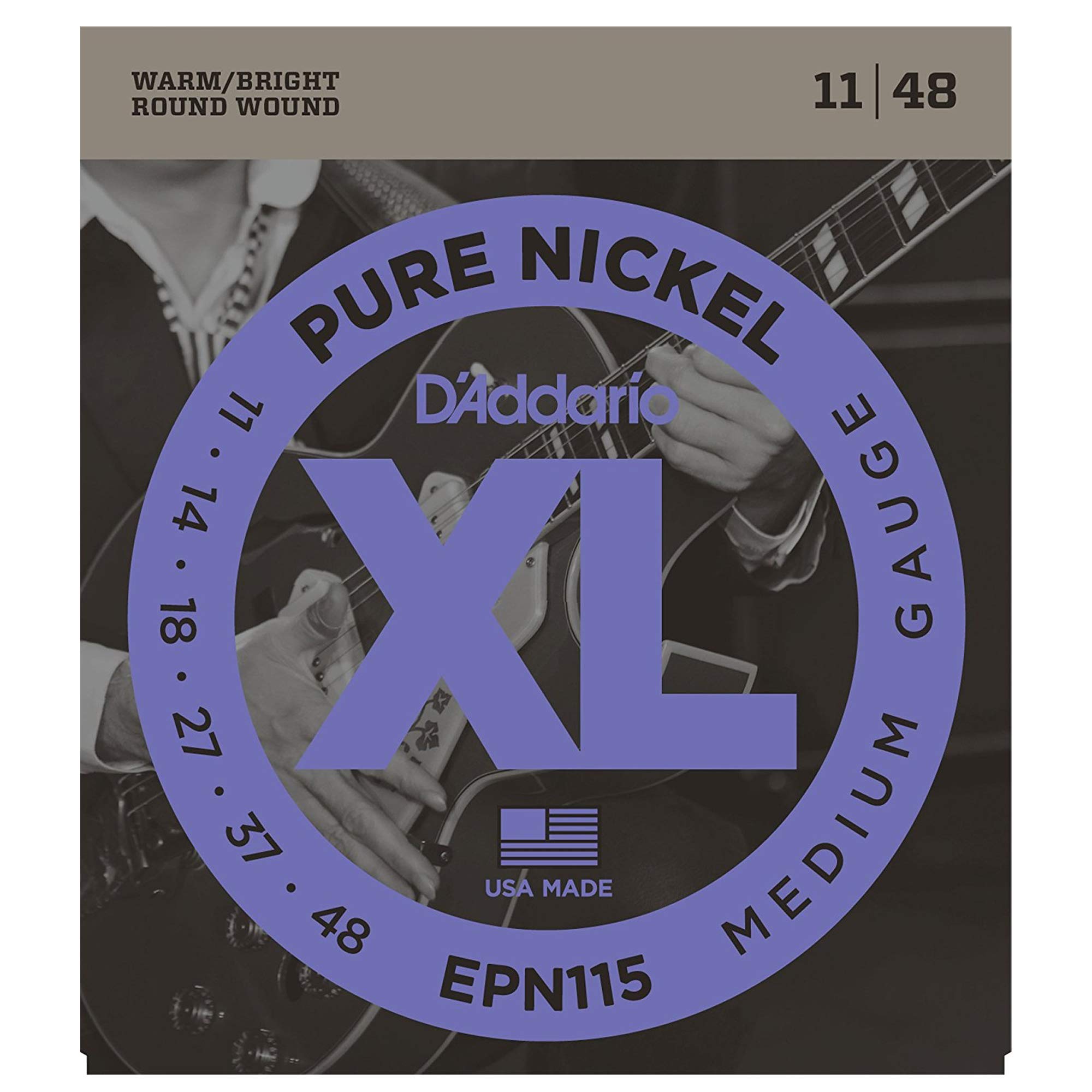 D'Addario EPN115 Pure Nickel Electric 11-48 Blues/Jazz Rock (3 Pack Bundle)