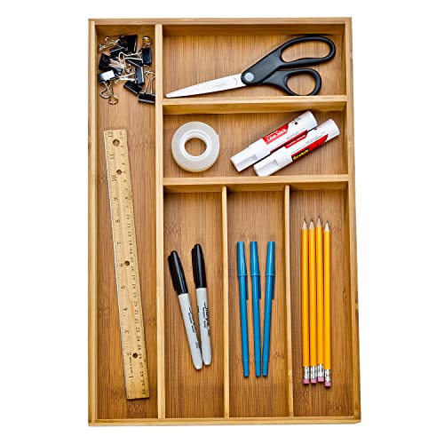 Seville Classics Bamboo Eco-Conscious Organizer Tray Kitchen Home Office Pantry Junk Drawer Utensils, Flatware, Silverware, Cutlery, Pens, (Large)
