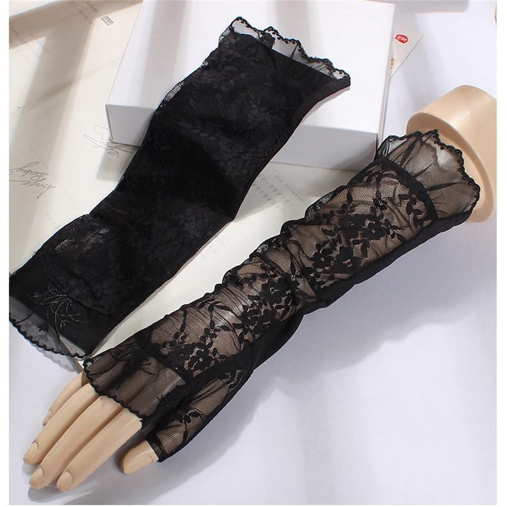 Gloves Women's Thin Driving Arm Guard Sleeves Fingerless Summer Sunshade Arm Sleeves Half Lace Long (Color : B, Size : One Size)