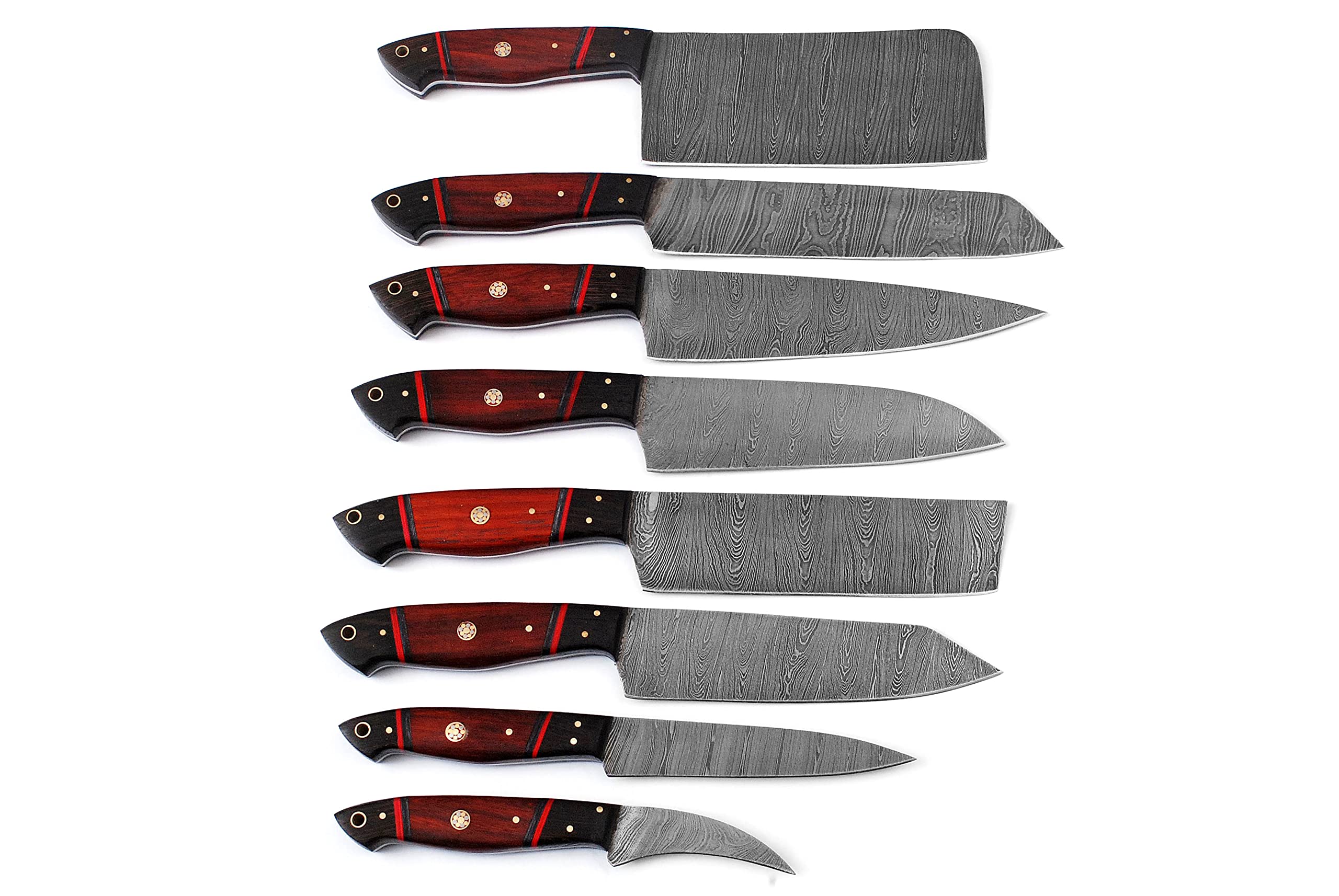 GladiatorsGuild G24RD- Professional Kitchen Knives Custom Made Damascus Steel 8 pcs of Professional Utility Chef Kitchen Knife Set with Chopper/Cleaver Pocket Case Chef Knife Roll Bag G24RD (Red)