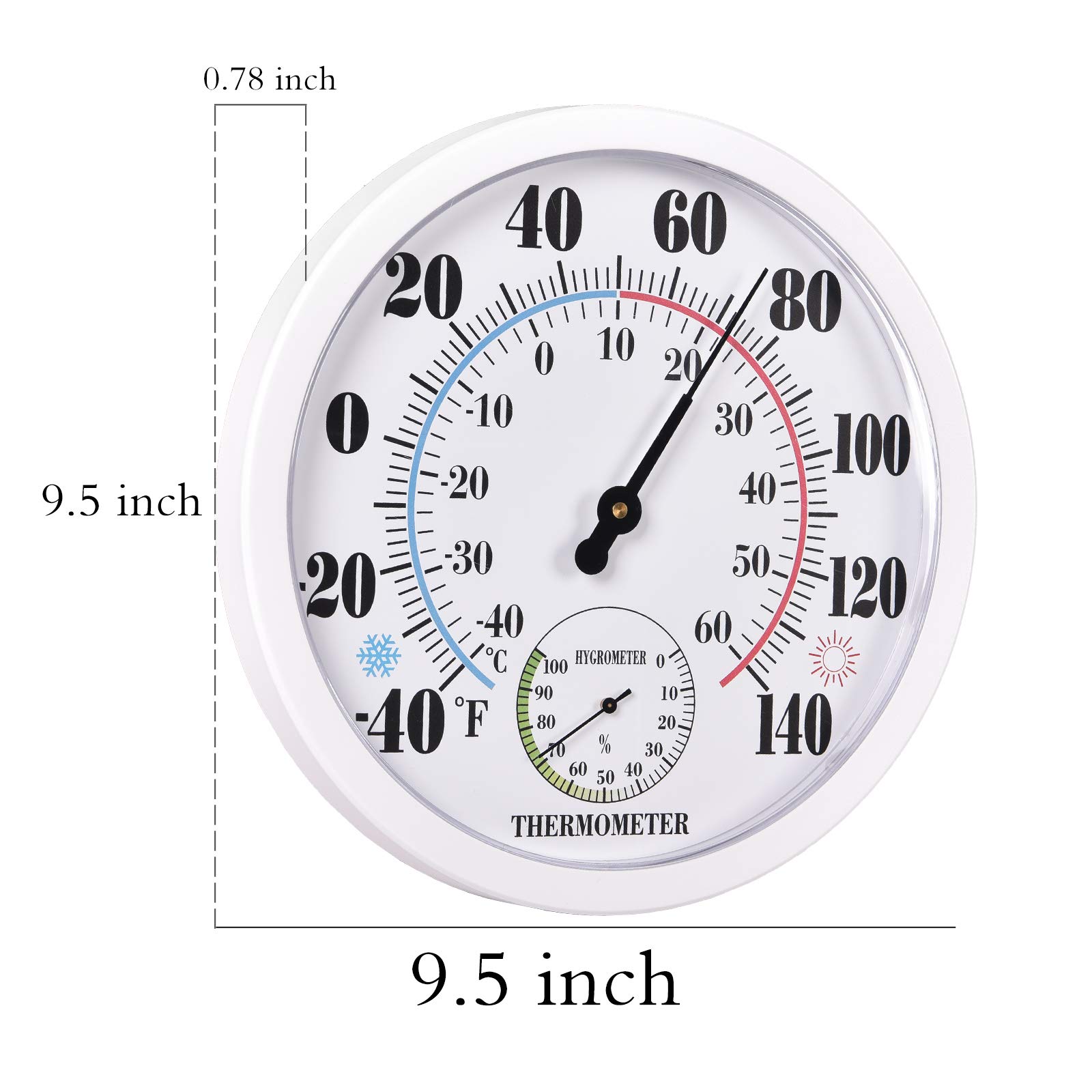 Indoor Outdoor Thermometer Large Waterproof Wall Patio Weather Thermometer No Battery Required Hanging Decor (White)