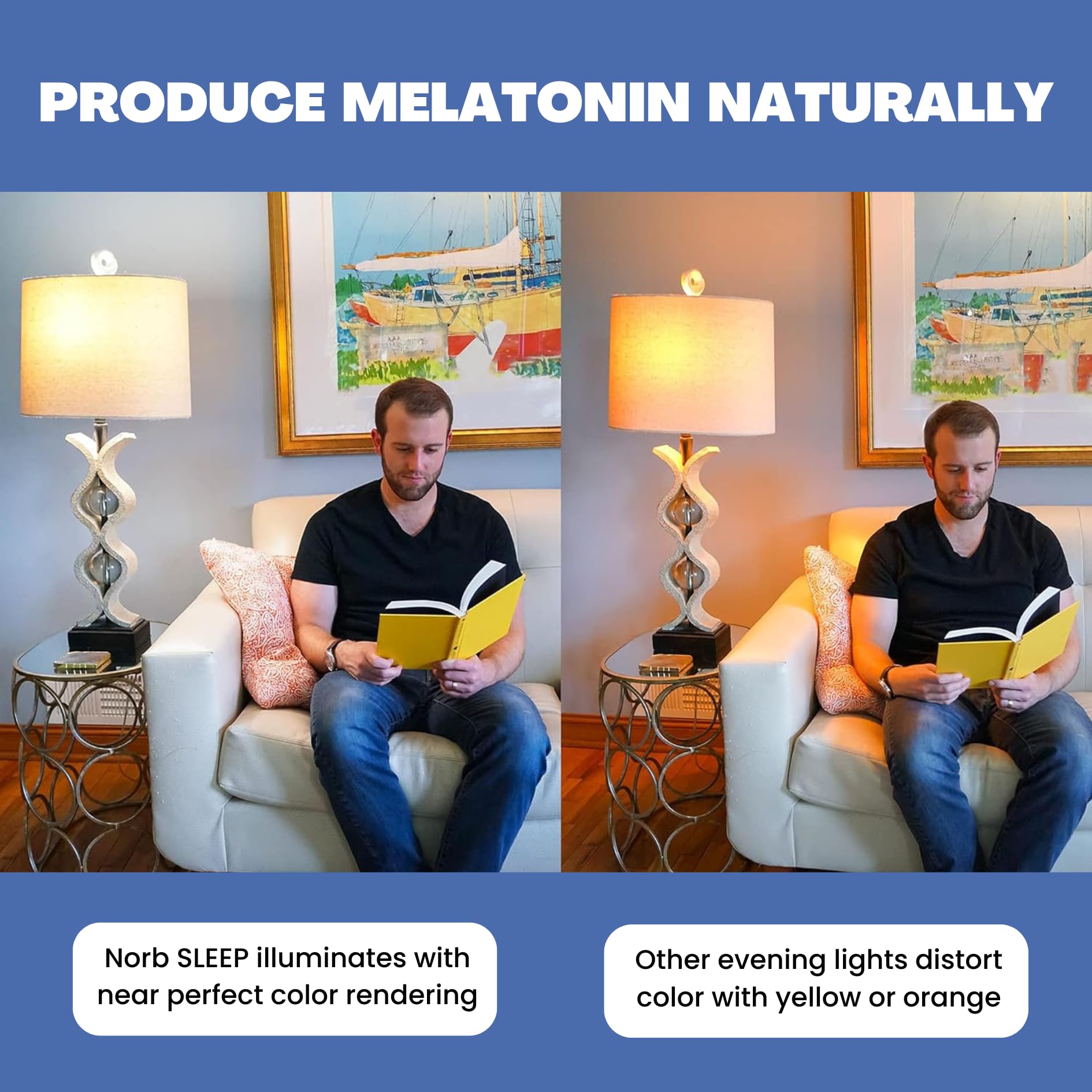 Low Blue Sleep Light Bulb - NorbSLEEP Low-Blue Light Bulb for Bedtime, Evening and Night, for Restful, Healthy Sleep for All Ages (Baby, Children, Adults), Produces Natural Melotonin (6W 1-Pack)