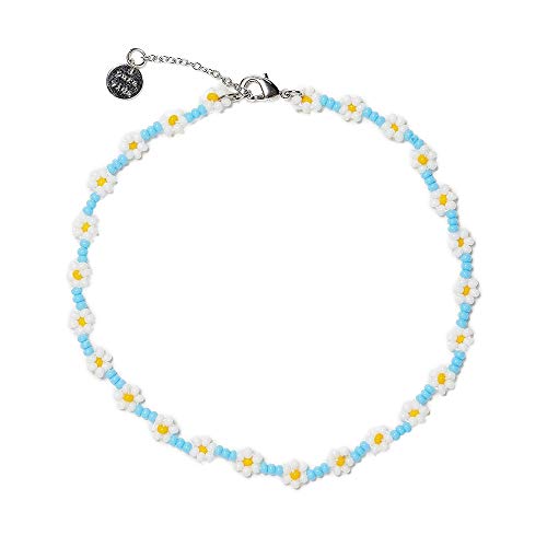Pura Vida Daisy Flower Seed Bead Adjustable Anklet w/Charm, Waterproof - Yellow