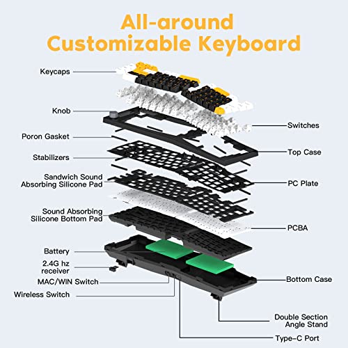 EPOMAKER Feker Alice Layout Gasket 68-Key Hot Swappable Bluetooth/2.4Ghz/ Type-C Wired/Wireless Gaming Keyboard, with 8000mAh Battery, NKRO, RGB Backlight, Dye-sub PBT Keycaps, for Win/Mac (Black)