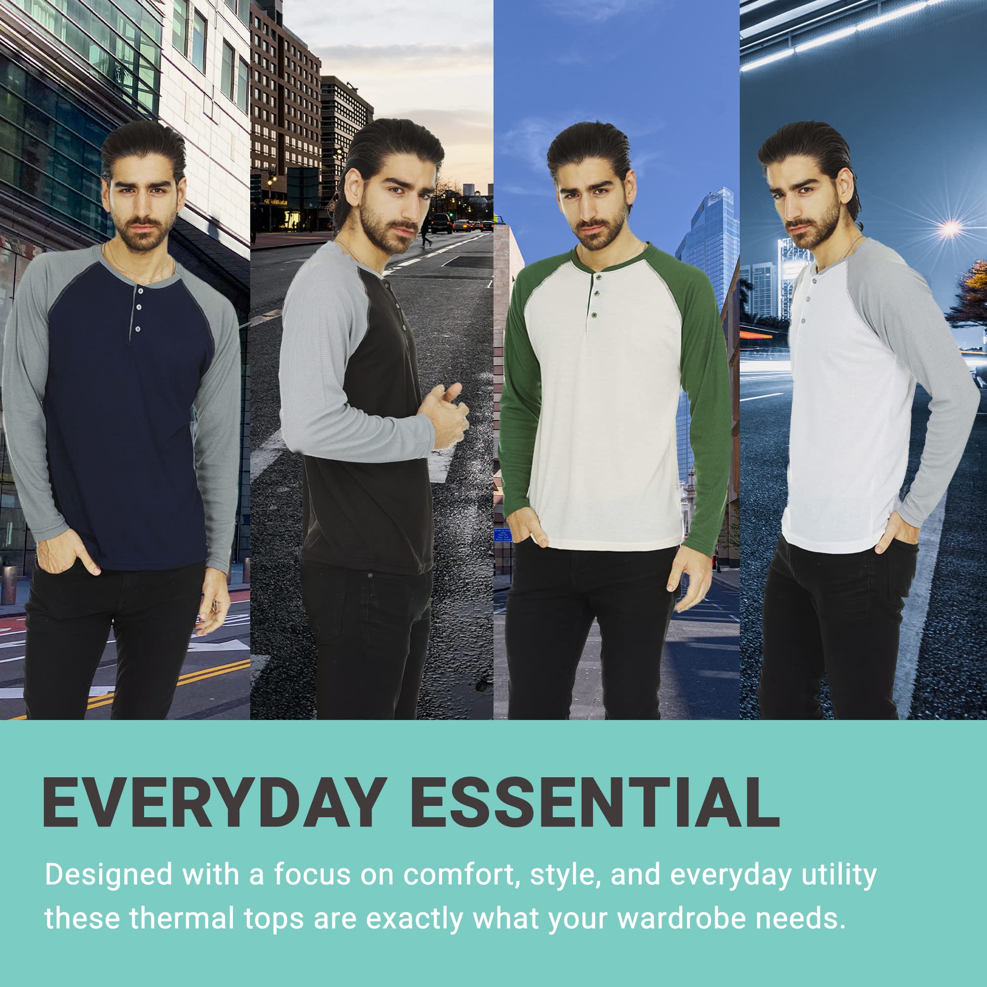 DARESAY 3 Pack: Thermal Long Sleeve Tee Shirt for Men- Henley & Crew Long Sleeve Shirts for Men β Mens long sleeve T Shirts
