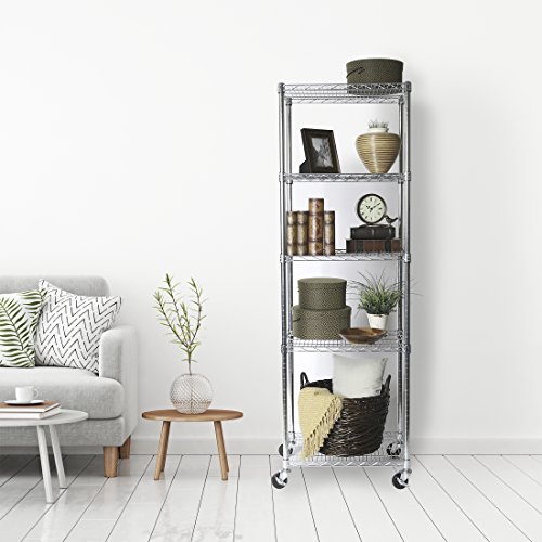 Seville Classics UltraDurable Commercial-Grade 5-Tier NSF-Certified Steel Wire Shelving with Wheels, 24" W x 18" D x 72" H, UltraZinc