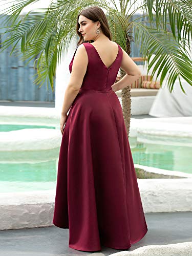 Ever-Pretty Women's V-Neck High Low Gown Cocktail Plus Size Evening Gowns Formal Dress Burgundy US20
