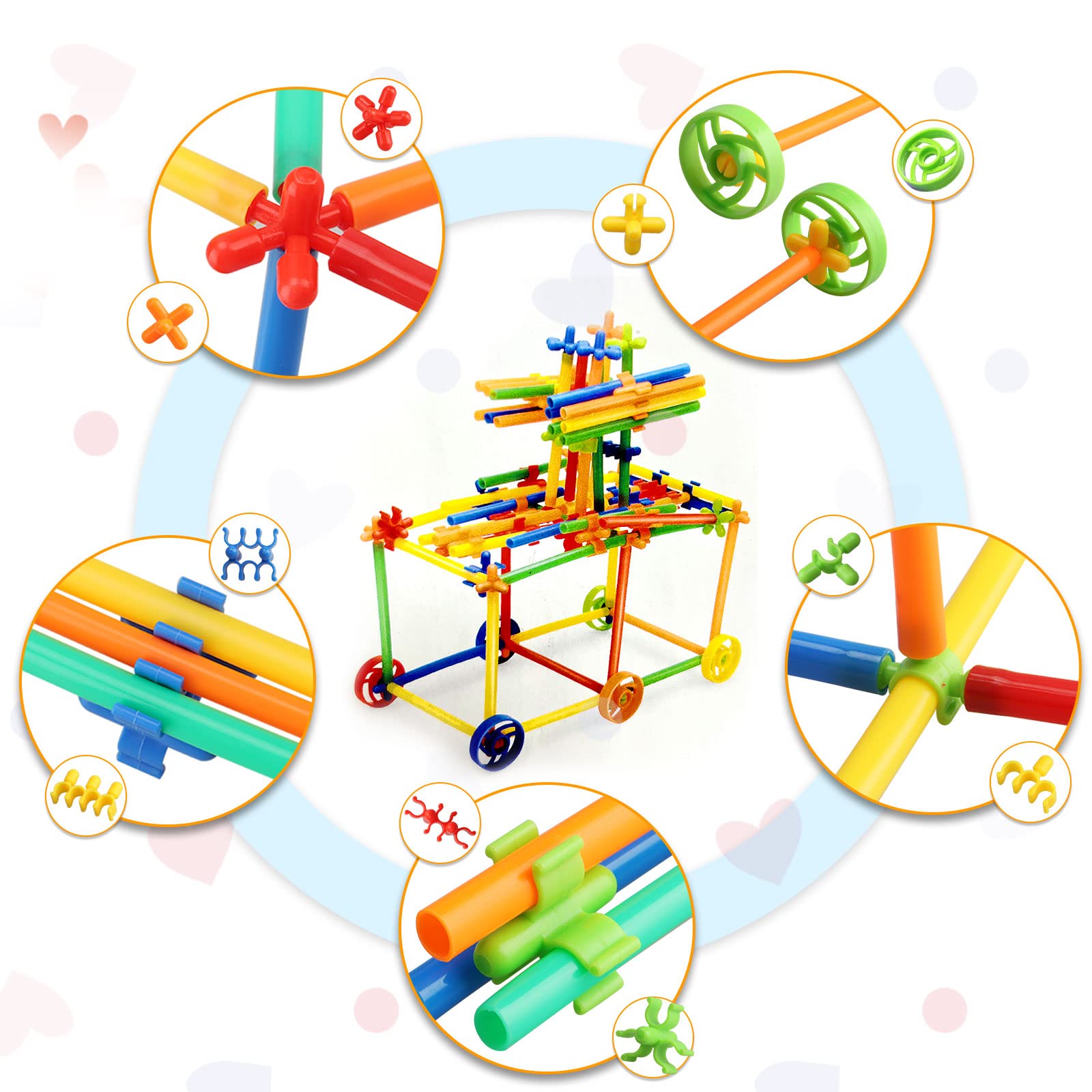 Glow Straw Connecting STEM Building Toys Set - 800 Pcs Colorful Glow in The Dark Straw Interlocking Plastic Toys, Creative Engineering Building Blocks, Gift for Kids 3 4 5 6 7 8 Year Old Boys & Girls