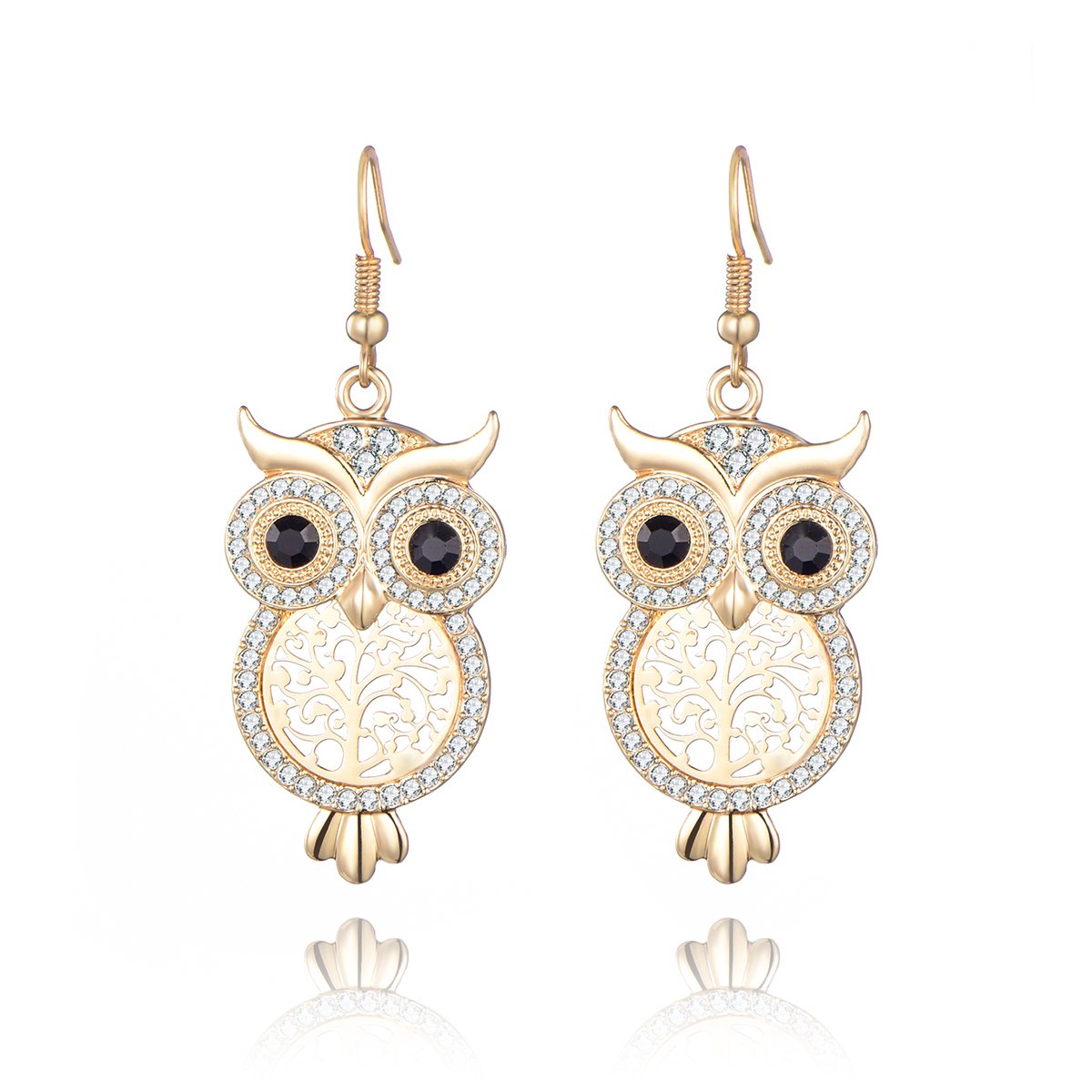 Cute Owl Drop Earrings with CZ Crystal for Women Girls - Clear Diamante Animal Dangle Earring, Anti-allergy Statement Costume Jewelry