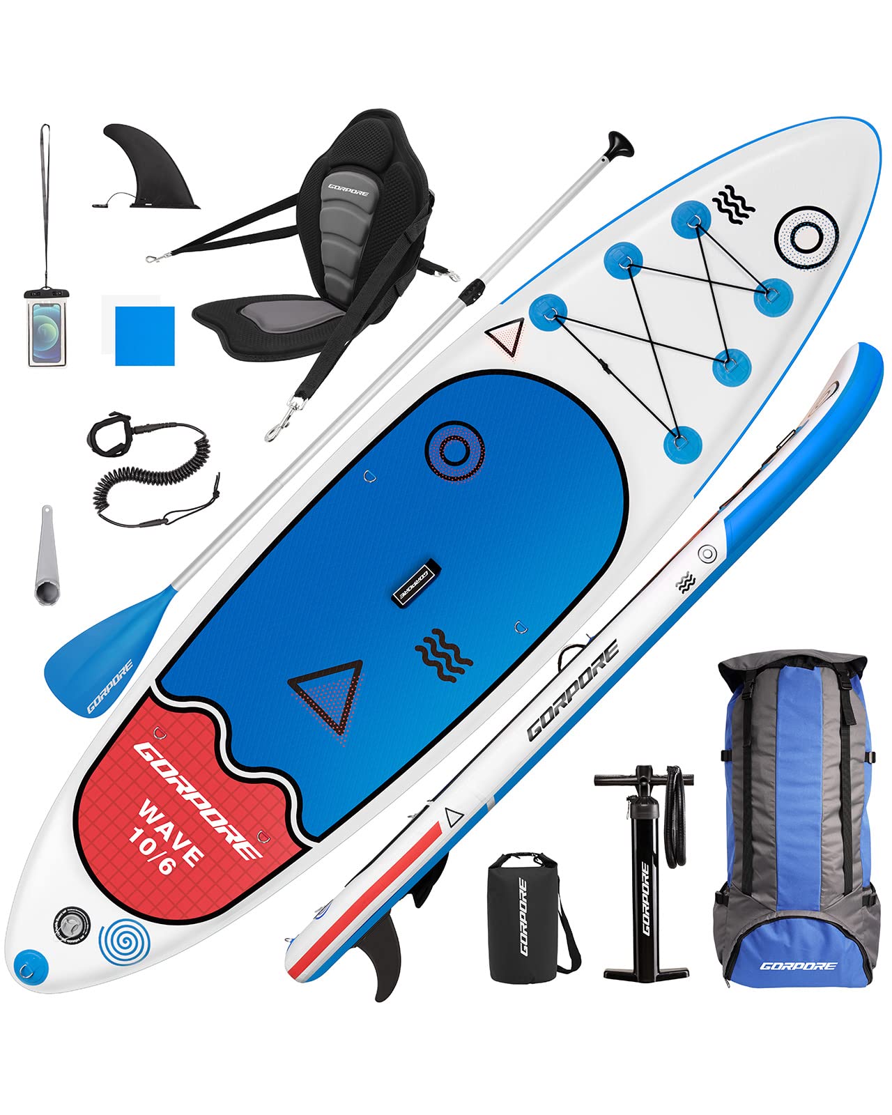 Cooyes Paddle Board, 10ft/10.6ft Inflatable Paddle Board, Stand up Paddle Board with Premium SUP Accessories & Backpack, Emergency Repair Kit, Non-Slip Deck & More - Extra-Light ISUP (10' deep Blue)