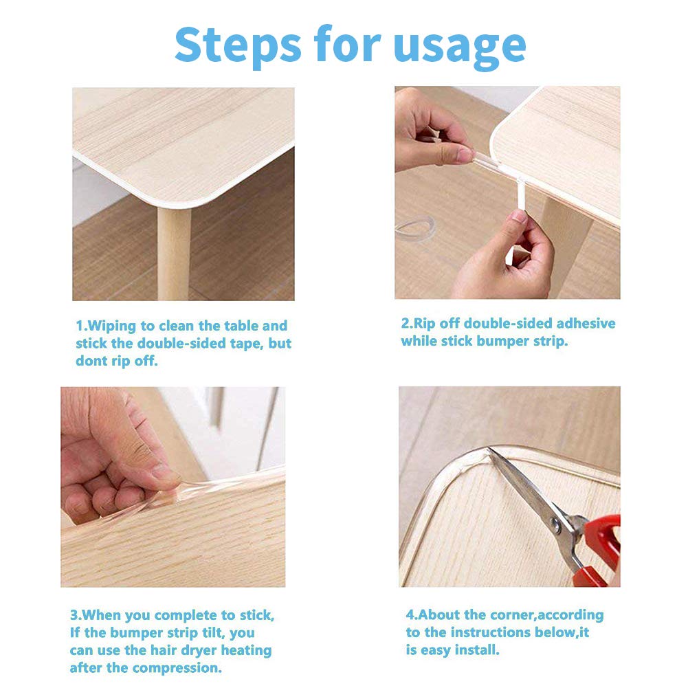 Corner Guards for Furniture - 20 Feet Clear Baby Proof Table Edge Corner Protectors - Soft Silicone Bumper Strip with Double-Sided