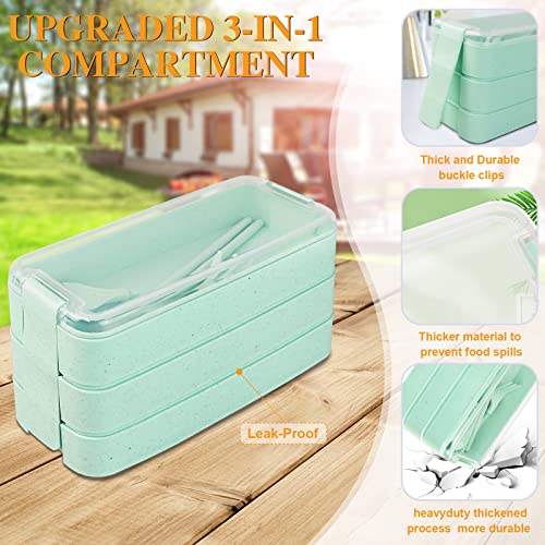 KUBYA Bento Lunch Box Set,Stackable Lunch Container Leak-Proof 3-In-1 Compartment With Ice Packs, Reusable Lunch Bag, Food Bags, Sauce Cups, Lunch Box Microwave Freezer Safe(GREY)