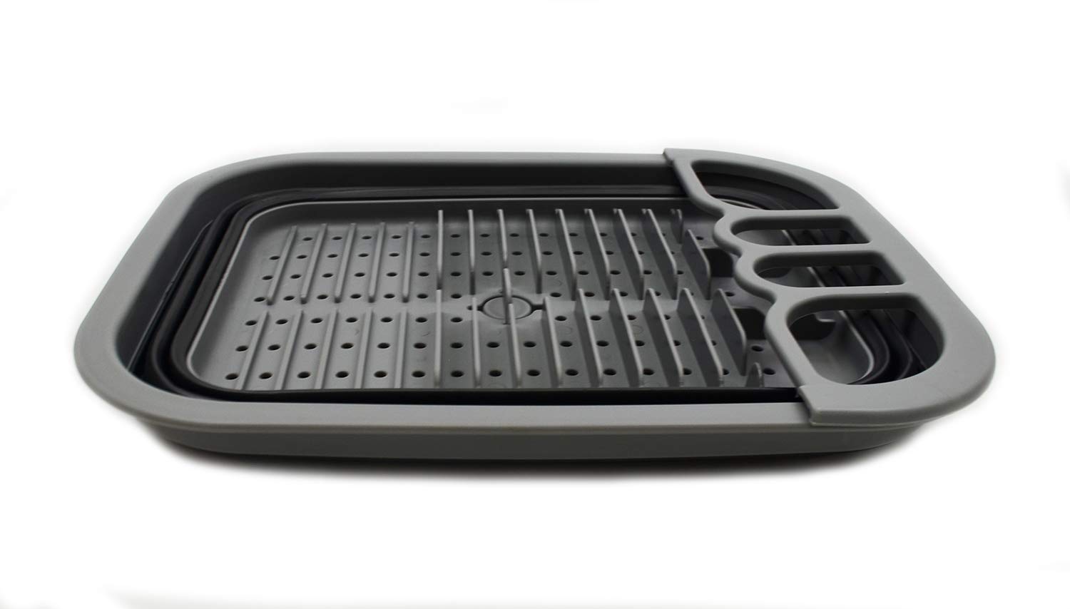 SAMMART Collapsible Dish Drainer with Drainer Board - Foldable Drying Rack Set - Portable Dinnerware Organizer - Space Saving Kitchen Storage Tray (1, Grey/Black)